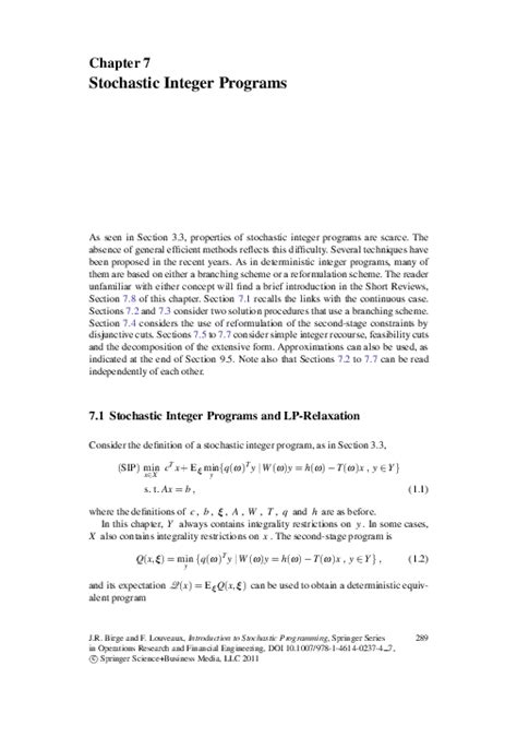 Pdf Stochastic Integer Programs