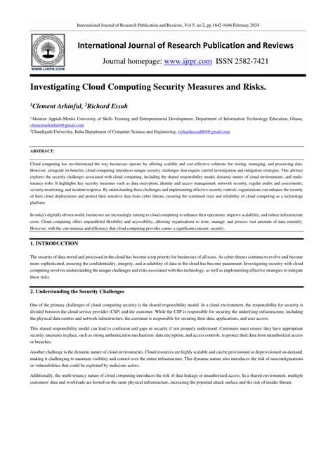 Pdf Investigating Cloud Computing Security Measures And Risks
