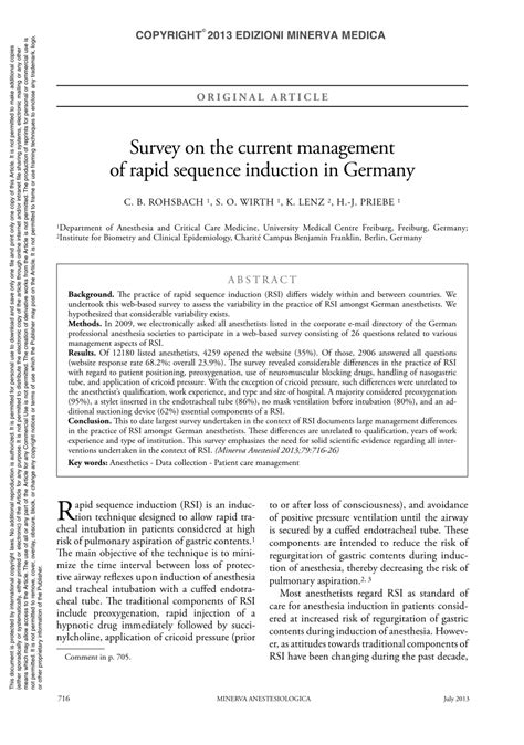 Pdf Survey On The Current Management Of Rapid Sequence Induction Rsi In Germany
