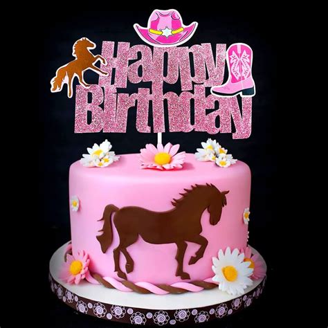 Glitter Pink Cowgirl Birthday Cake Topper Cowgirl Birthday Party