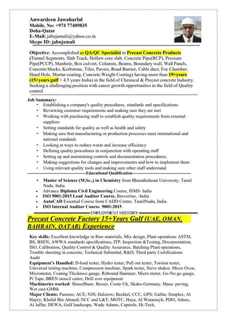 Precast Qaqc Manager Cv Pdf
