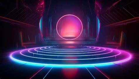 Premium Photo Stage With Neon Glowing Gradients And Vibrant Laser Beams In Purple Blue And Red