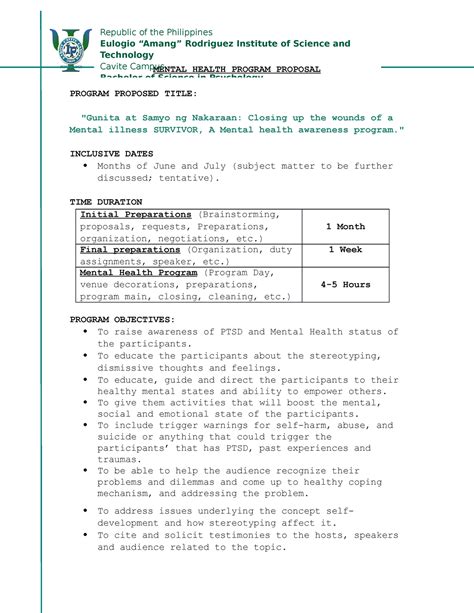 Mental Health Program Proposal Zhen Mental Health Program Proposal Program Proposed Title