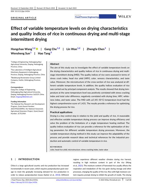 Effect Of Variable Temperature Levels On Drying Characteristics And
