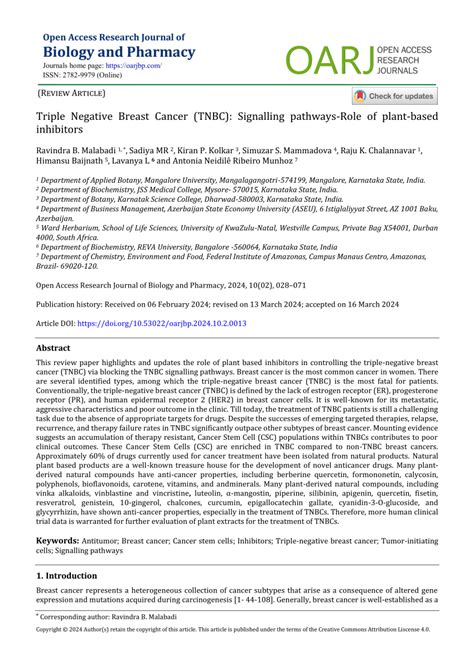 Pdf Triple Negative Breast Cancer Tnbc Signalling Pathways Role Of Plant Based Inhibitors
