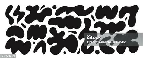 Set Of Black Amoeba Organic Irregular Shapes Creative Liquid Blob Elements Various Cartoon
