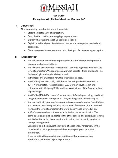 Session 5 Perception Pdf Perception Extrasensory Perception