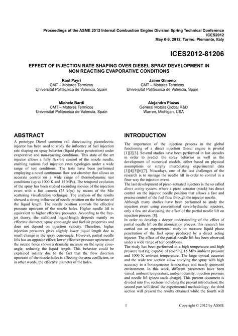 Pdf Effect Of Injection Rate Shaping Over Diesel Spray Development In