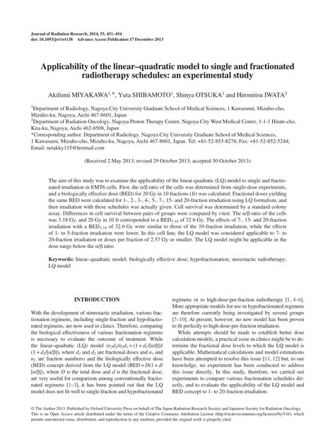 Pdf Applicability Of The Linear Quadratic Model To Single And