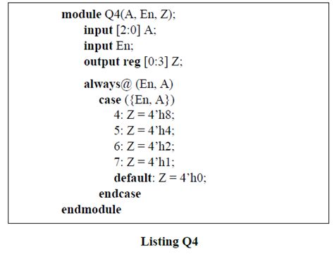solved q4 consider the verilog program in listing q4