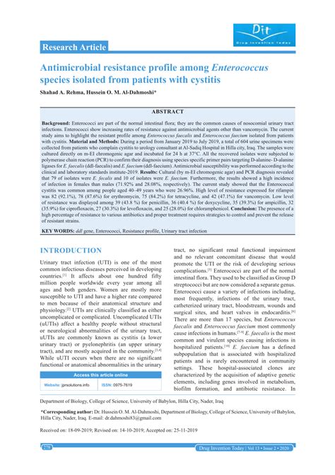 Pdf Antimicrobial Resistance Profile Among Enterococcus Species Isolated From Patients With