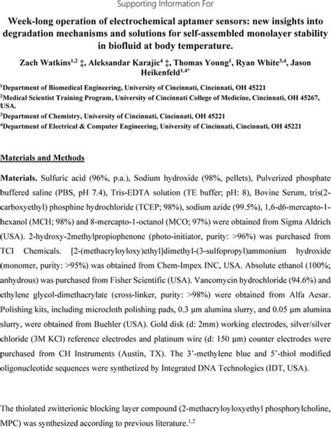 Week Long Operation Of Electrochemical Aptamer Sensors New Insights