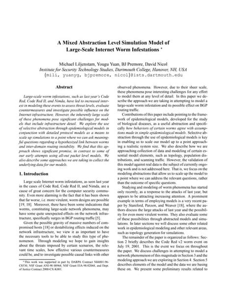 A Mixed Abstraction Level Simulation Model Of Large Scale Internet Worm Infestations Pdf