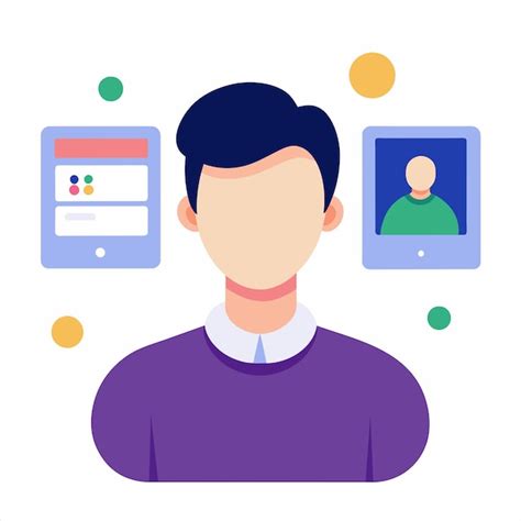 Premium Vector A Man Is Standing In Front Of A Computer Screen With A Man In A Purple Shirt