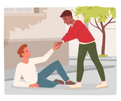 Help For Friend In Difficult Situation Guy Holding Fallen Persons Arm