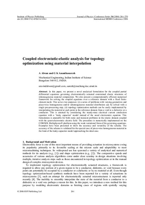 Pdf Coupled Electrostatic Elastic Analysis For Topology Optimization