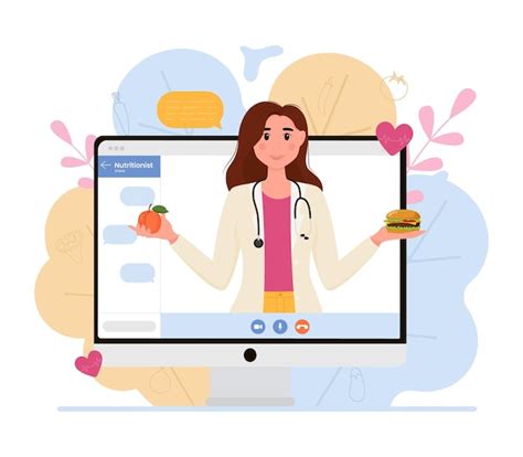 Premium Vector Female Nutritionist On The Monitor Screen Nutrition
