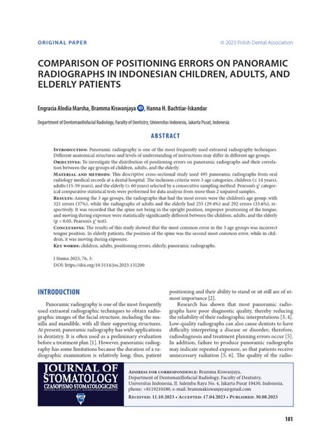Comparison Of Positioning Errors On Panoramic Radiographs In Indonesian