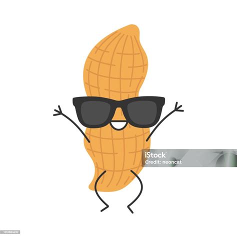 땅콩 귀여운 만화 캐릭터 점프 기쁨 미소 얼굴 행복 한 감정 아름 다운 너트 벡터 일러스트 땅콩 견과에 대한 스톡 벡터 아트 및 기타 이미지 Istock