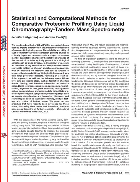 Pdf Statistical And Computational Methods For Comparative Proteomic Profiling Using Liquid