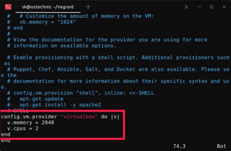 increase memory and cpu on vagrant machine ostechnix