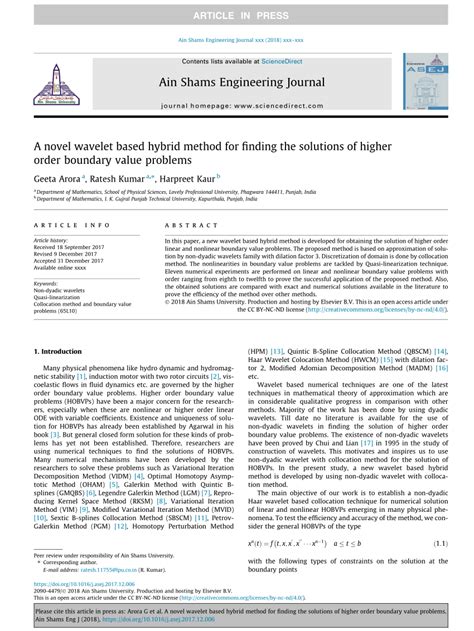 Pdf A Novel Wavelet Based Hybrid Method For Finding The Solutions Of Higher Order Boundary