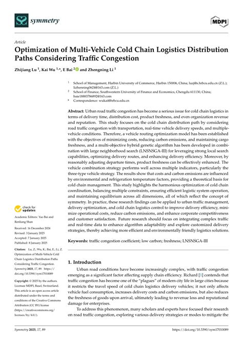 Pdf Optimization Of Multi Vehicle Cold Chain Logistics Distribution