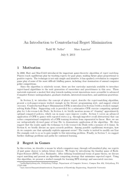 An Introduction To Counterfactual Regret Minimization Docslib