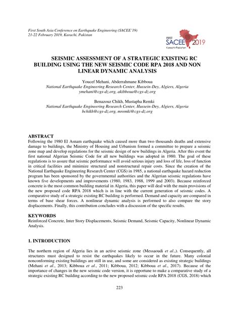 Pdf Seismic Assessment Of A Strategic Existing Rc Building Using The
