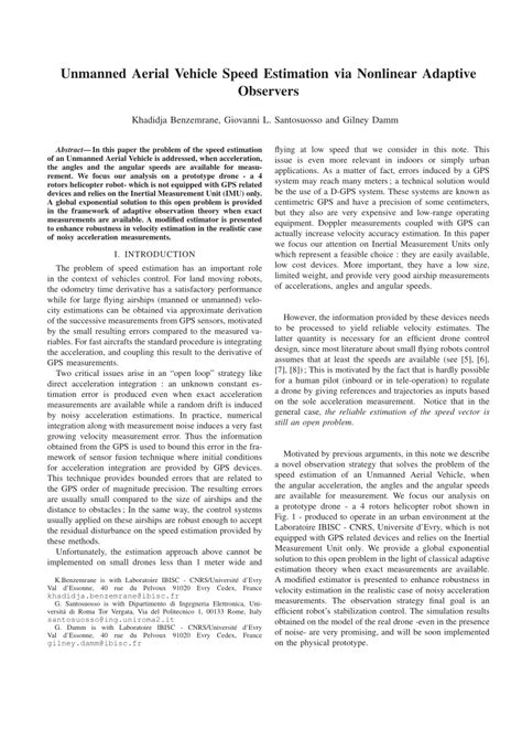 Pdf Unmanned Aerial Vehicle Speed Estimation Via Nonlinear Adaptive