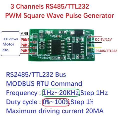 Pwm8a04 Dc 12v Rs485 Adjustable Pwm Square Wave Pulse Generator Modbus Rtu 3ch Rs485 1hz 20khz