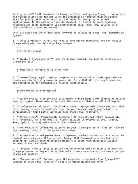 Setting Up A Rest Api Framework In Django Pdf Web Development Computer Science