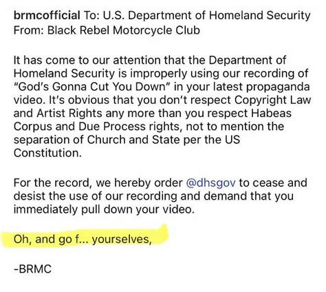 Black Rebel Motorcycle Club Issue Cease And Desist To Us Homeland
