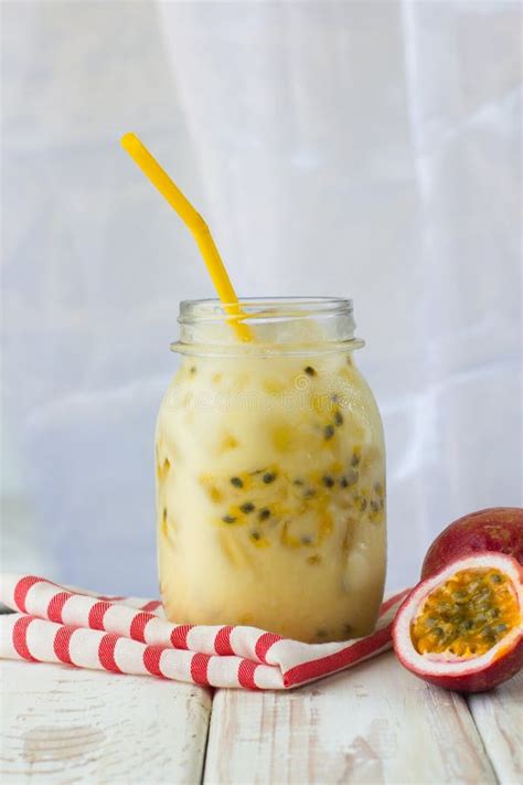 Passion Fruit Fresh Juice Mix With Milk Khmer Style Stock Image
