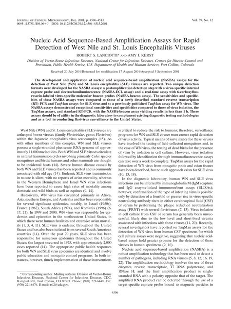 Pdf Nucleic Acid Sequence Based Amplification Assays For Rapid Detection Of West Nile And St