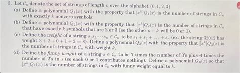 Solved 3 Let Cn Denote The Set Of Strings Of Length N Over Chegg Com