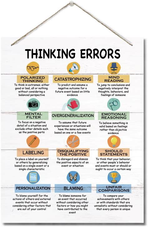 Thinking Errors Decor Sign Hanging Printed Wood Signs School Psychologist Wall Art