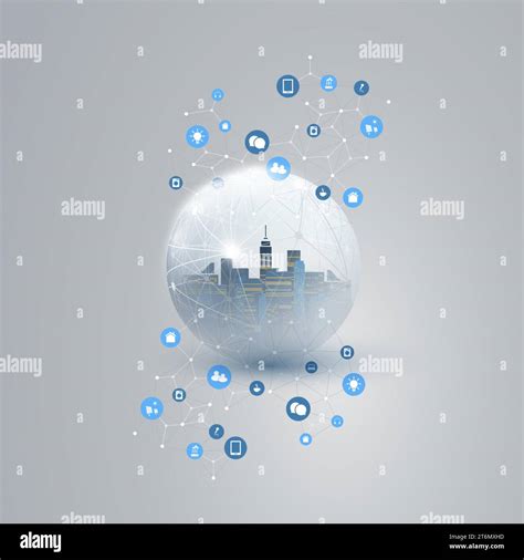 Futuristic Smart City Iot And Cloud Computing Design Concept With Icons Polygonal Mesh