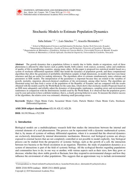 Pdf Stochastic Models To Estimate Population Dynamics