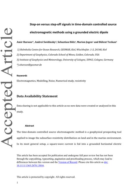 Pdf Step‐on Versus Step‐off Signals In Time‐domain Controlled Source
