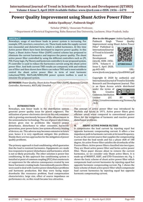 Power Quality Improvement Using Shunt Active Power Filter Pdf
