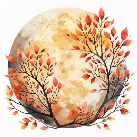 Premium Vector Autumn Harvest Moon Watercolor Clipart Isolated On