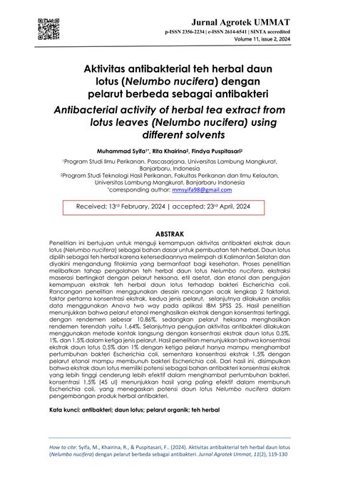 Pdf Antibacterial Activity Of Herbal Tea Extract From Lotus Leaves Nelumbo Nucifera Using