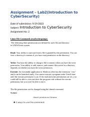 Assignment All Topics Docx Assignment Lab Introduction To CyberSecurity Date Of Submission