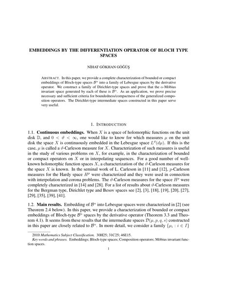 Pdf Embeddings By The Differentiation Operator Of Bloch Type Spaces