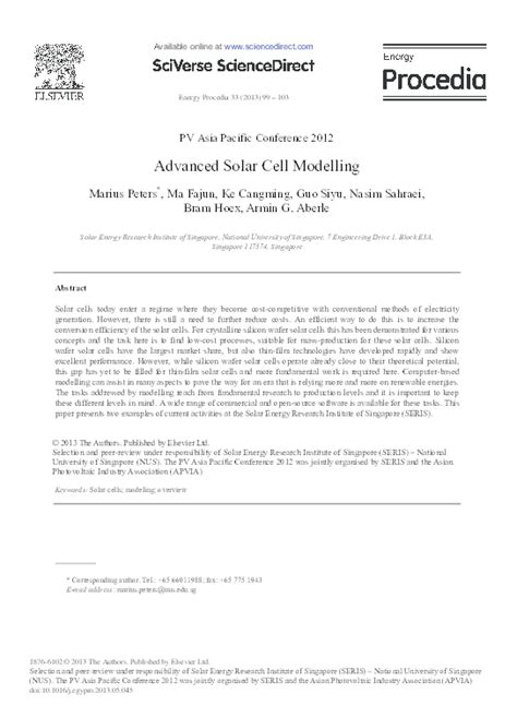 Pdf Advanced Solar Cell Modelling