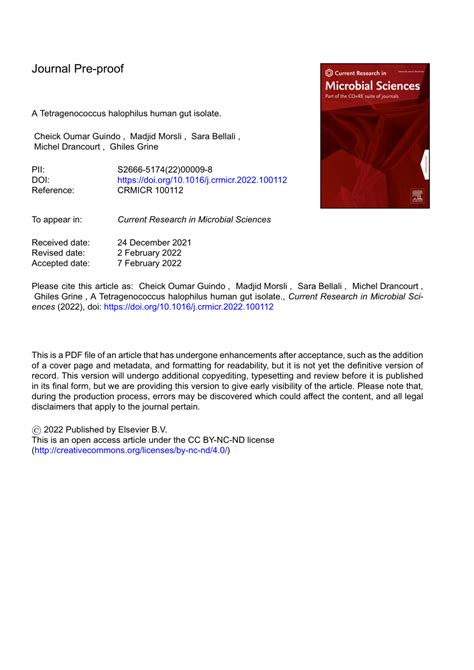 Pdf A Tetragenococcus Halophilus Human Gut Isolate