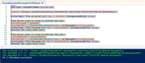encode and decode an url using powershell coding global sharepoint