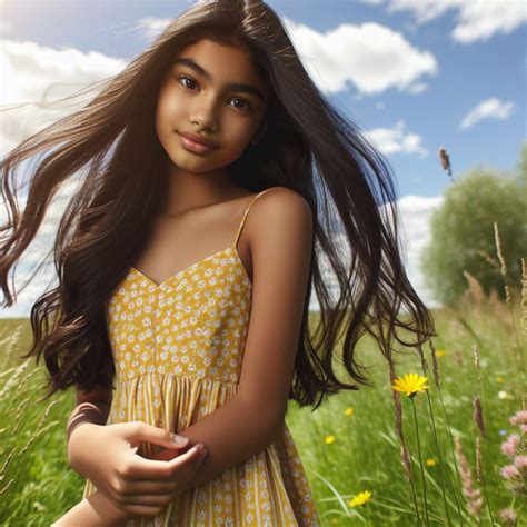 Young South Asian Girl In Spring Meadow Colorful Nature Scene Ai