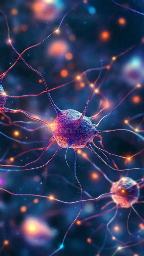 Vibrant Neural Network Close Up Of Glowing Human Brain Neurons In Deep Blue Space Stock Image